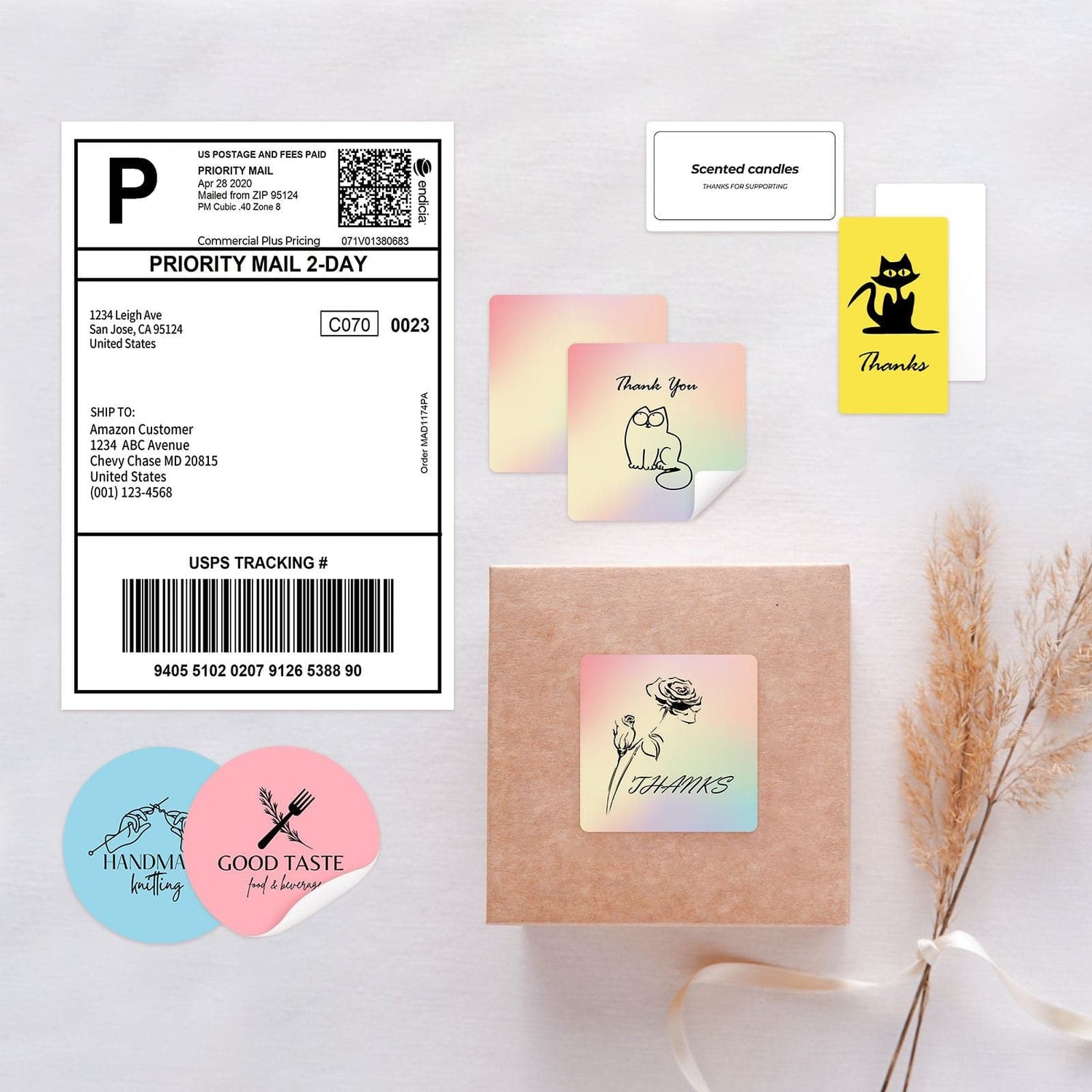 MUNBYN® Rainbow Square Thermal Sticker Labels